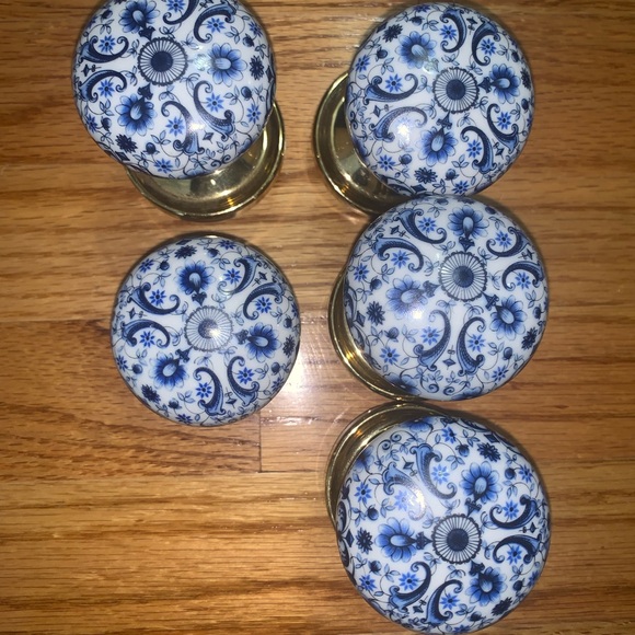 Source Unknown | Other | Glass Door Knobs Vintage Baldwin Jm Limoges Porcelain White Blue Floral ...
